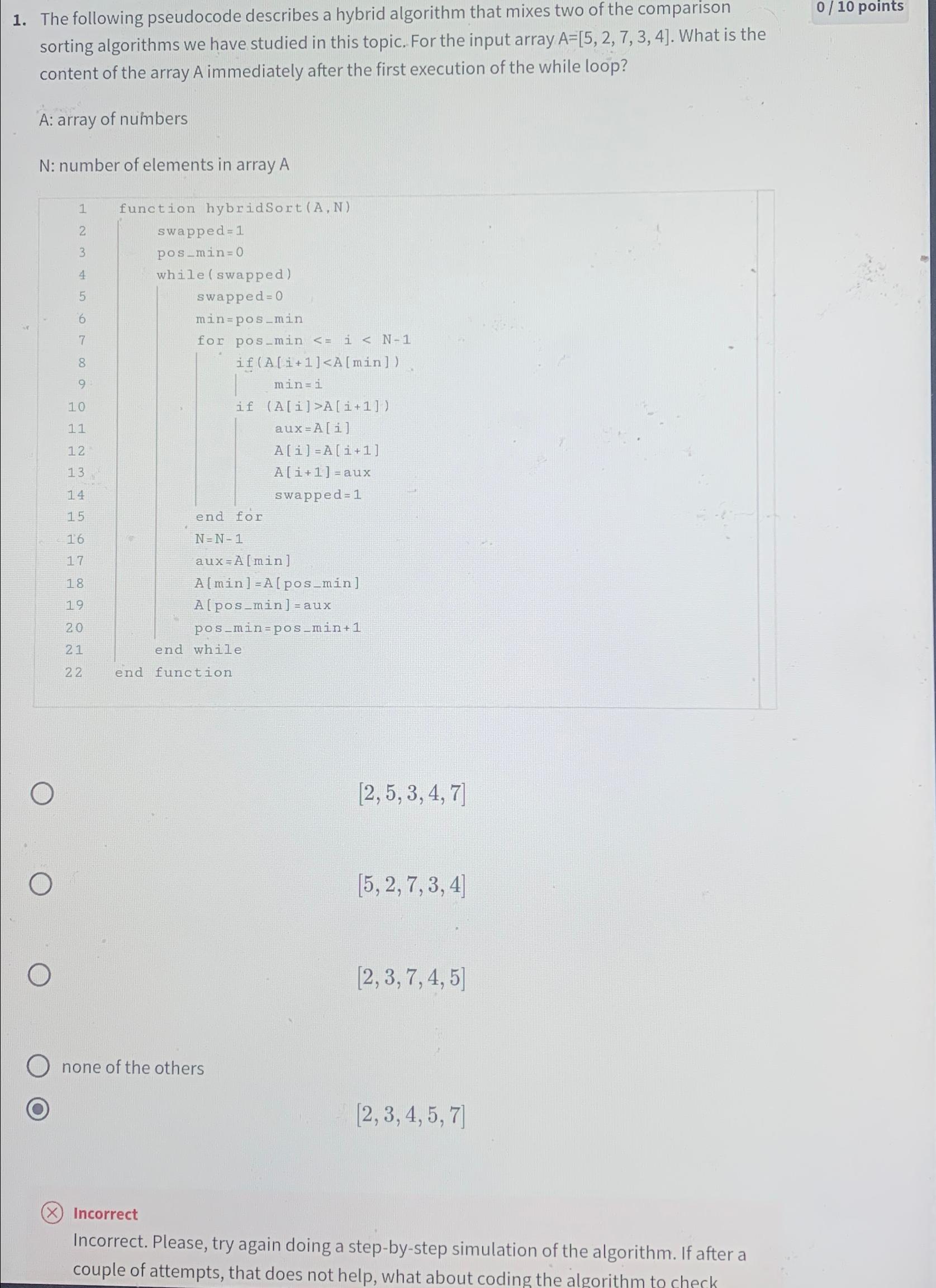 Solved The following pseudocode describes a hybrid algorithm | Chegg.com