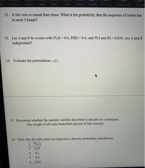 Solved am Add Page Insert Table Chart Text Shape Media | Chegg.com
