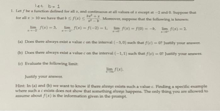 Solved let b=1 Let f be a function defined for all x, and | Chegg.com