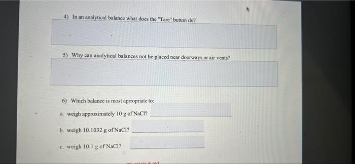Solved 4) In an analytical balance what does the "Tare" | Chegg.com
