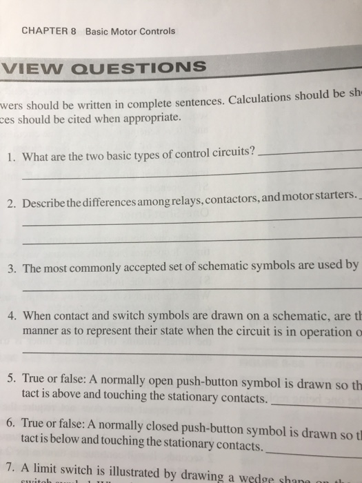 CHAPTER 8 Basic Motor Controls VIEW QUESTIONS wers | Chegg.com