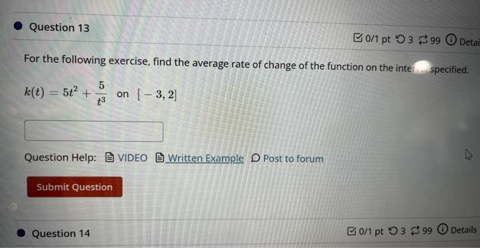 Solved For the following exercise, find the average rate of | Chegg.com