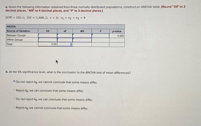 Solved a. Given the following information obtained from | Chegg.com