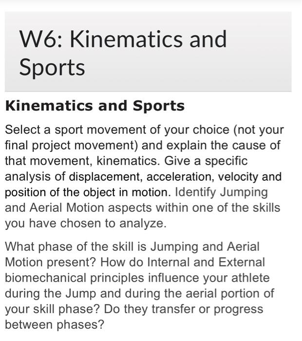 Solved Kinematics and Sports Select a sport movement of your | Chegg.com