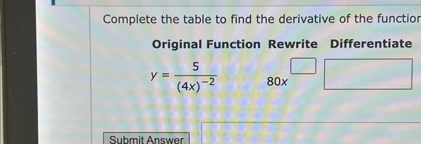 Solved Complete the table to find the derivative of the | Chegg.com