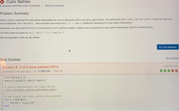 Solved Write a cubic spline interpolation SCRIPT for the | Chegg.com