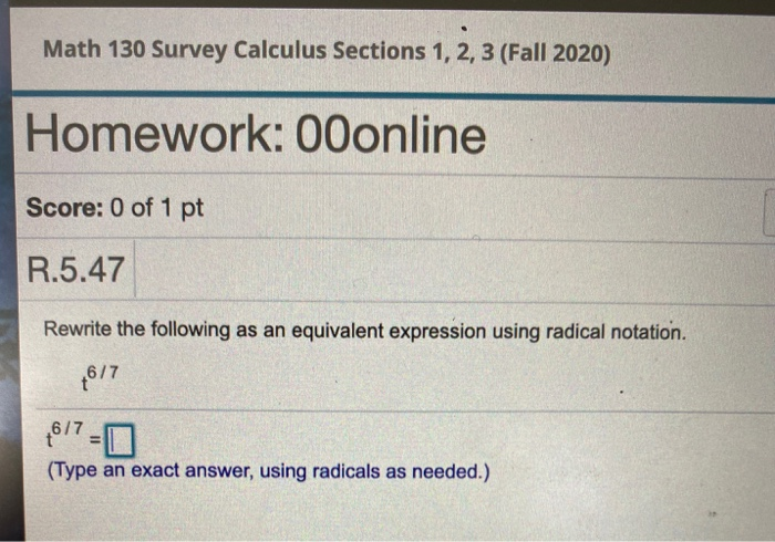 Solved Math 130 Survey Calculus Sections 1, 2, 3 (Fall 2020) | Chegg.com