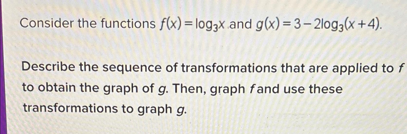 Solved Consider the functions f(x)=log3x ﻿and | Chegg.com