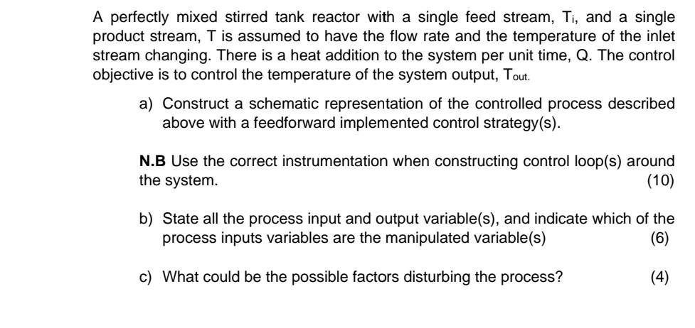 Solved perfectly mixed stirred tank reactor with a single | Chegg.com