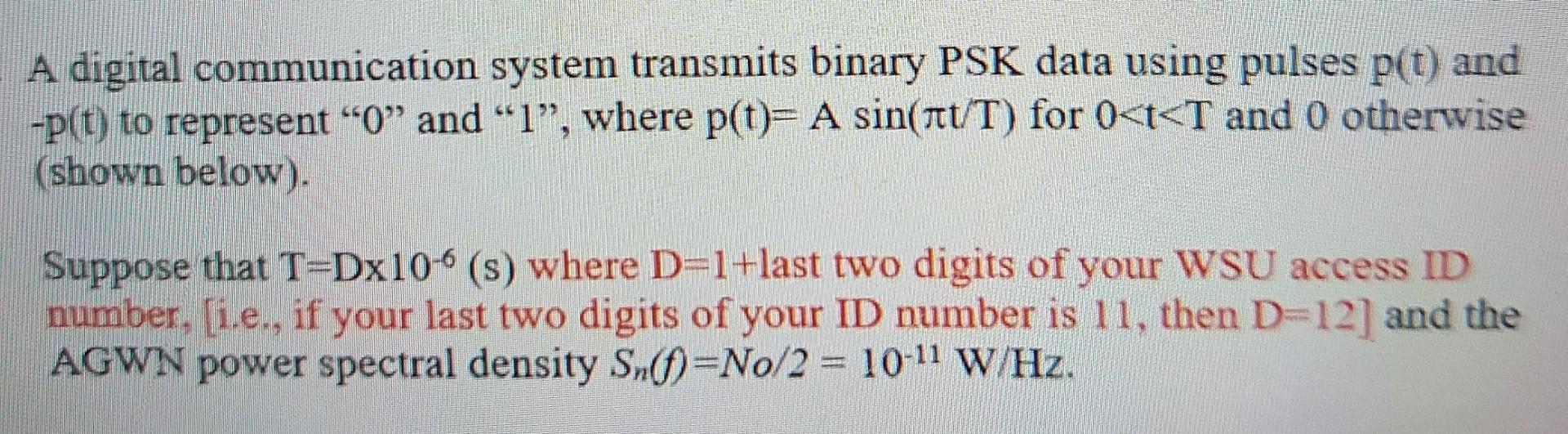 Solved A digital communication system transmits binary PSK | Chegg.com
