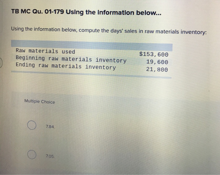 Solved TB MC Qu. 01-179 Using the information below... Using | Chegg.com