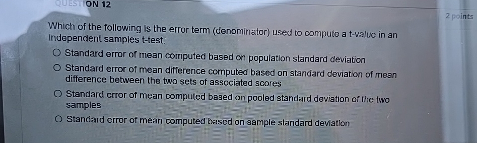 Solved Which of the following is the error term | Chegg.com