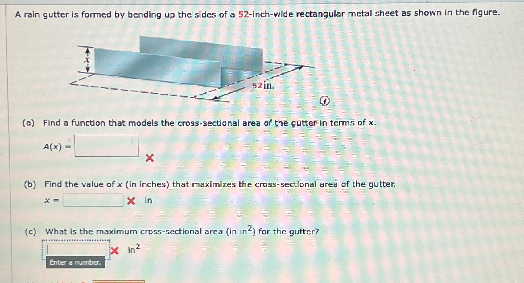 Solved A rain gutter is formed by bending up the sides of a | Chegg.com