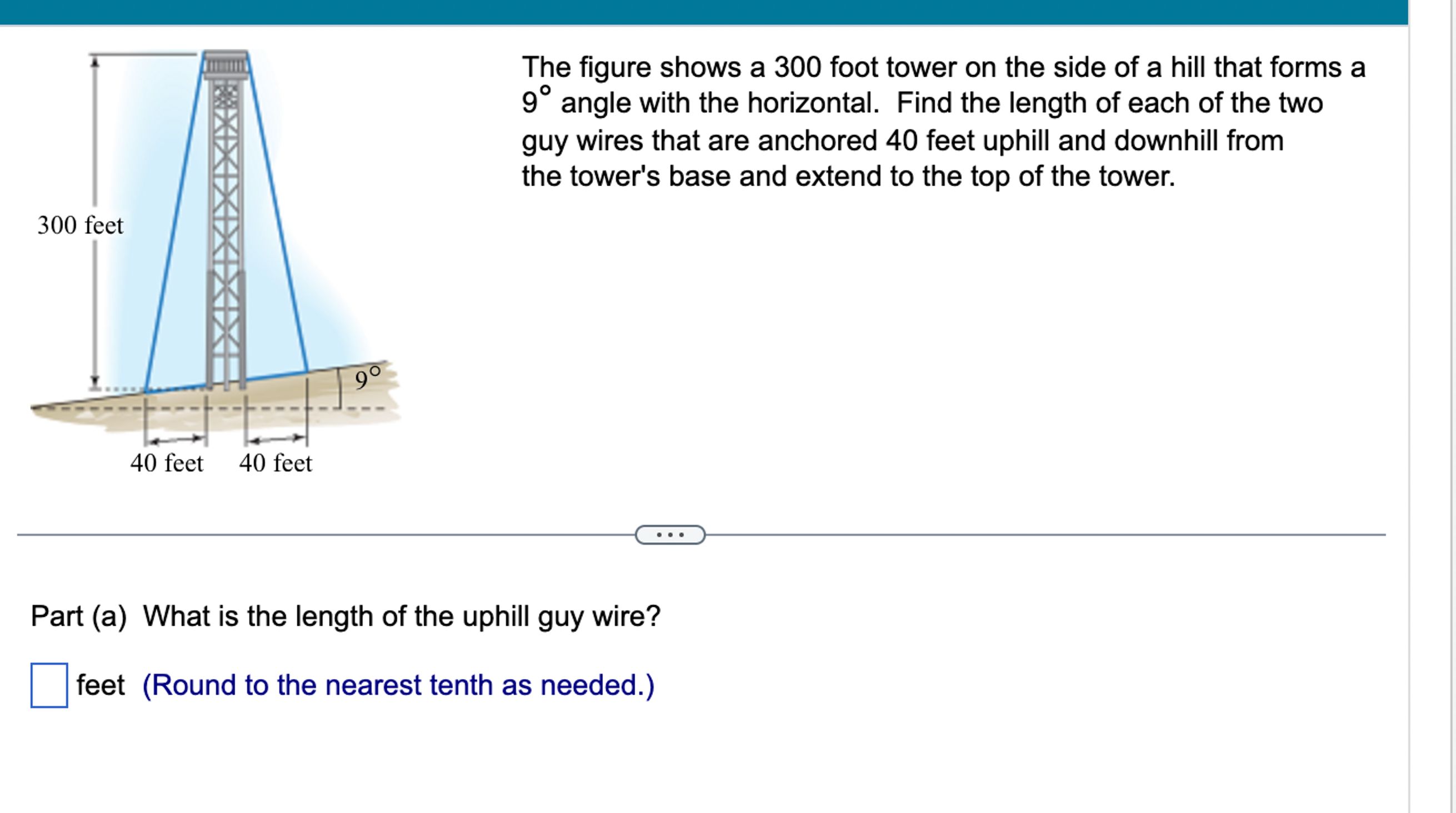 Solved The figure shows a 300 ﻿foot tower on the side of a | Chegg.com