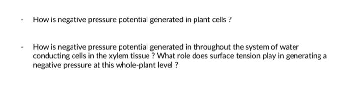Solved How is negative pressure potential generated in plant | Chegg.com