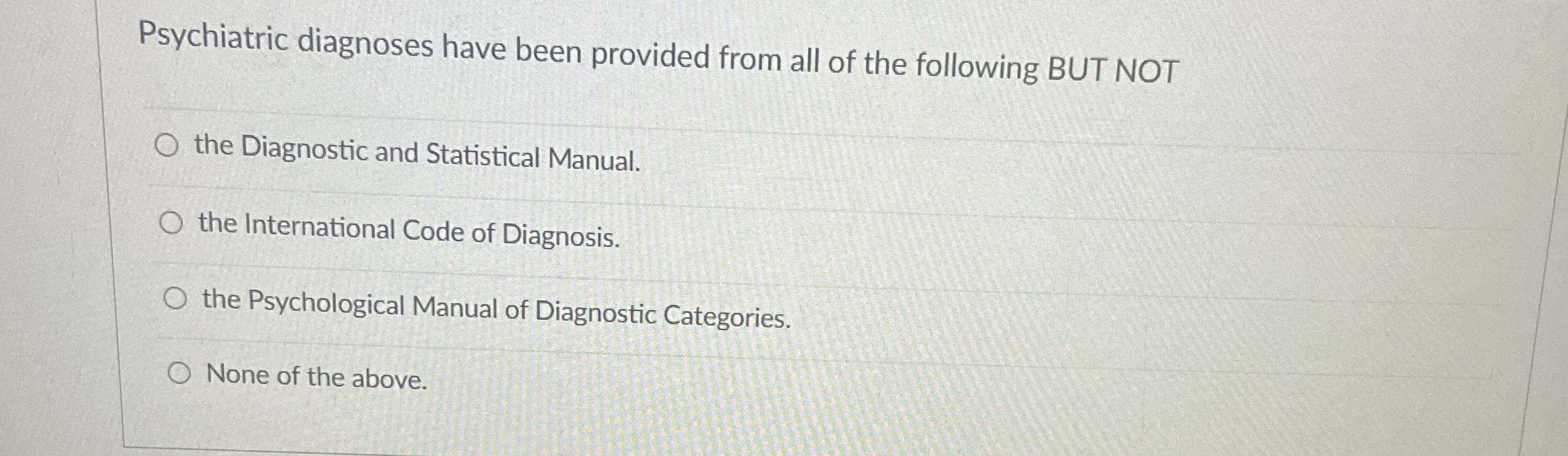 Solved Psychiatric diagnoses have been provided from all of | Chegg.com