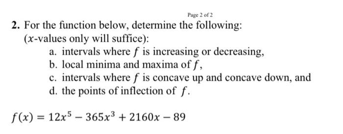 Solved Page 2 of 2 2. For the function below, determine the | Chegg.com