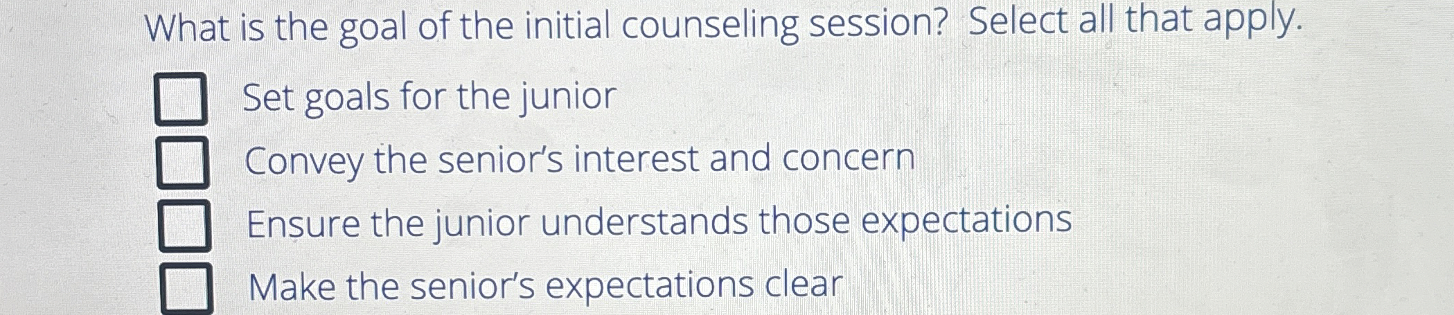 Solved What is the goal of the initial counseling session? | Chegg.com