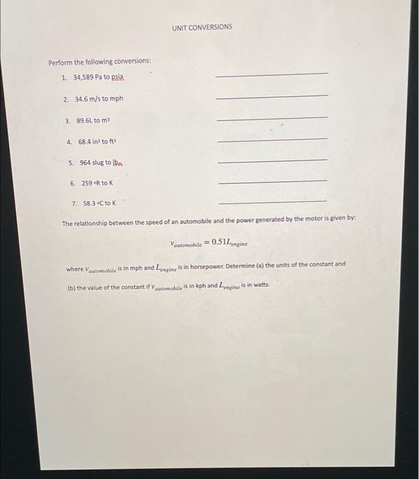 Solved Perform the following conversions: 1. 34,589 Pa to | Chegg.com