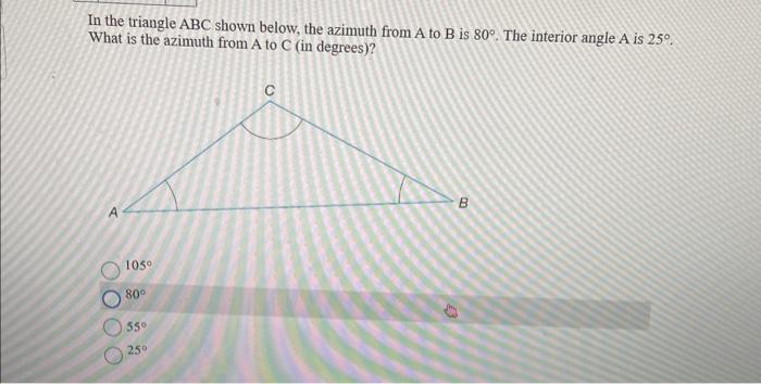 Solved In the triangle ABC shown below, the azimuth from A | Chegg.com