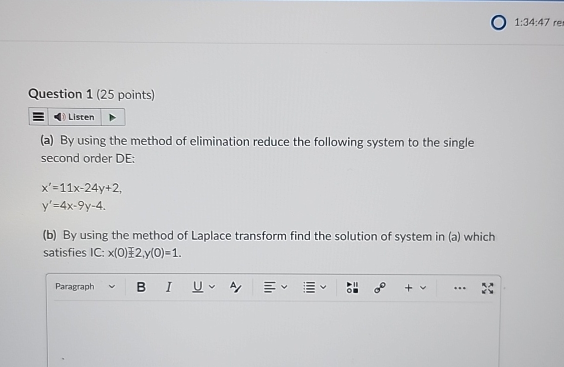 Solved 1:34:47 геQuestion 1 (25 ﻿points)(a) ﻿By using the | Chegg.com