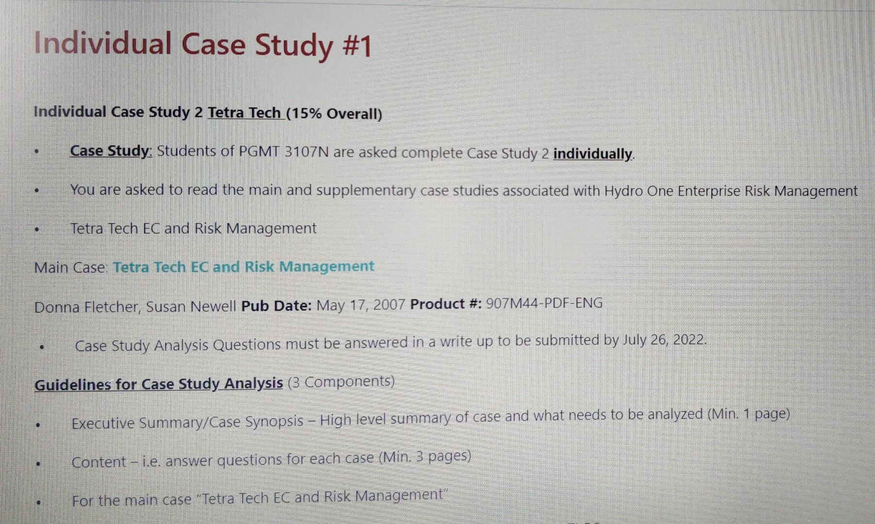 Solved Individual Case Study 2 Tetra Tech (15\% Overall) | Chegg.com Solved Individual Case Study 2 Tetra Tech (15\% Overall) | Chegg.com