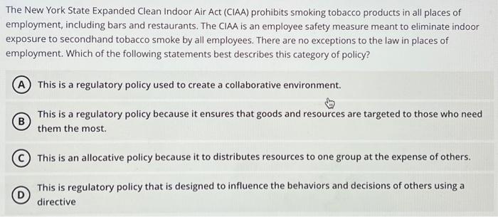 The New York State Expanded Clean Indoor Air Act | Chegg.com