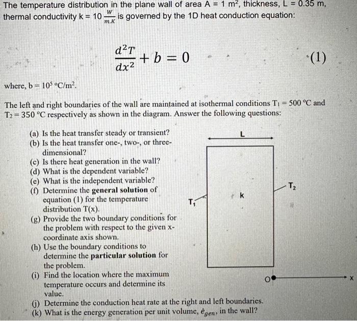 Solved The temperature distribution in the plane wall of | Chegg.com