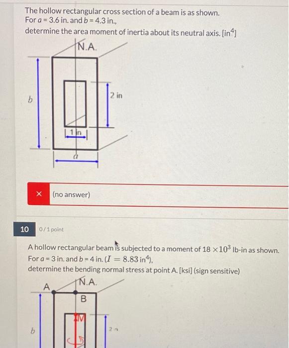 Solved The hollow rectangular cross section of a beam is as | Chegg.com