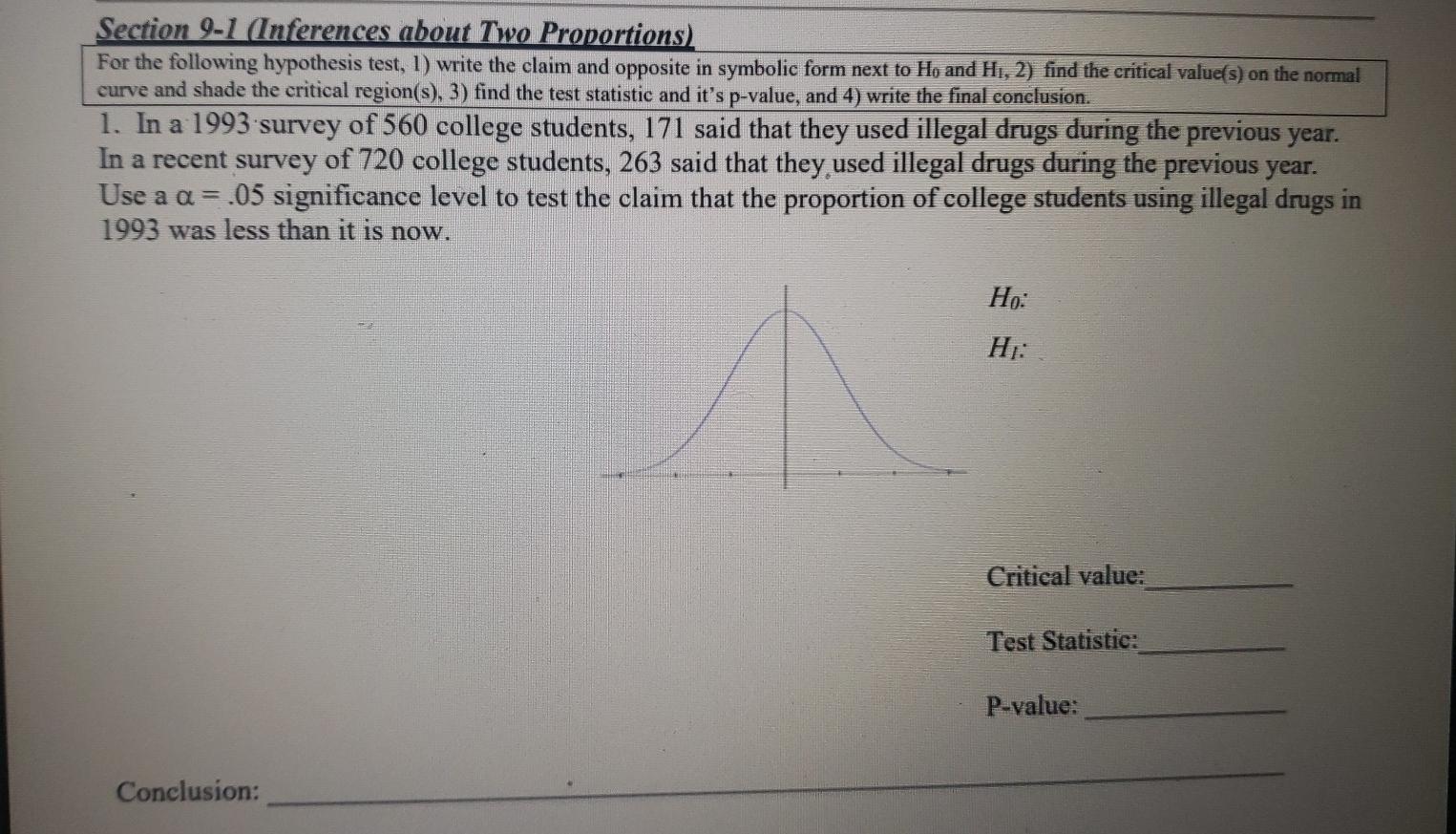 Solved Section 9-1 Inferences about Two Proportions) For the | Chegg.com