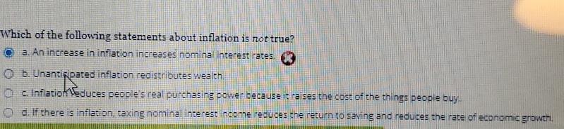 Solved Which of the following statements about inflation is | Chegg.com