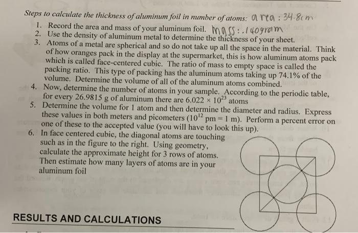 Solved Steps to calculate the thickness of aluminum foil in | Chegg.com