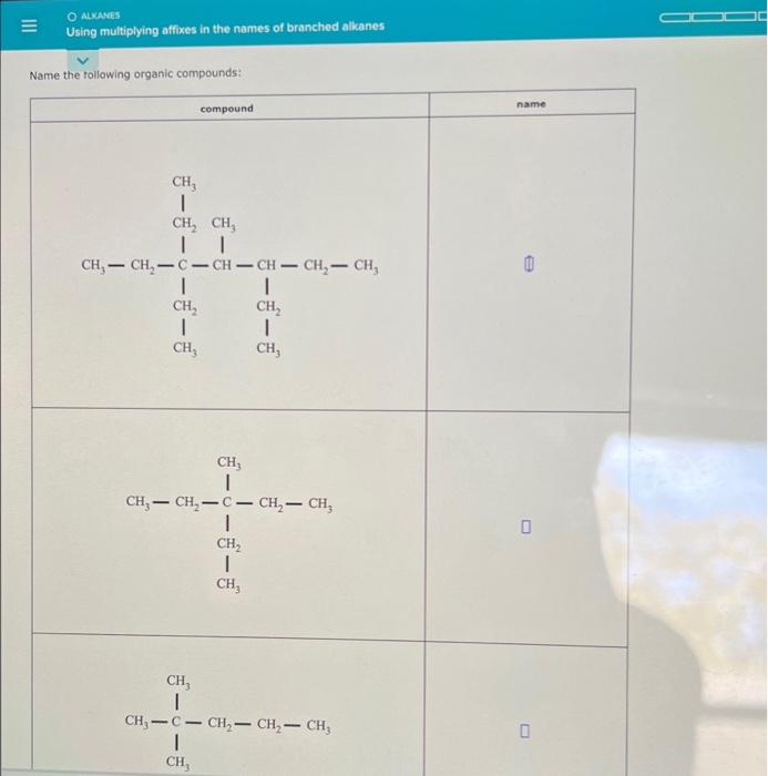 Solved ALKANES Using multiplying affixes in the names of | Chegg.com