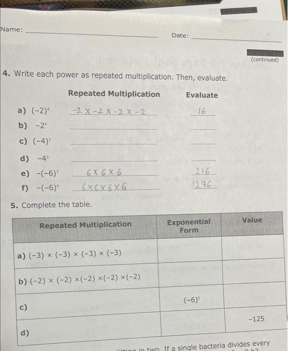Solved 4. Write each power as repeated multiplication. Then, | Chegg.com