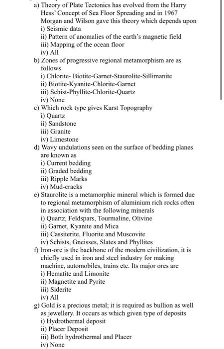 Solved a) Theory of Plate Tectonics has evolved from the | Chegg.com