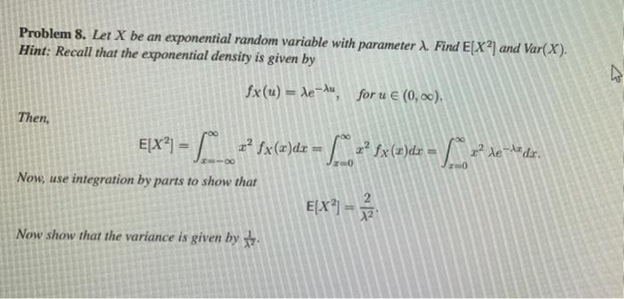 Solved Problem 8. Let X be an exponential random variable | Chegg.com