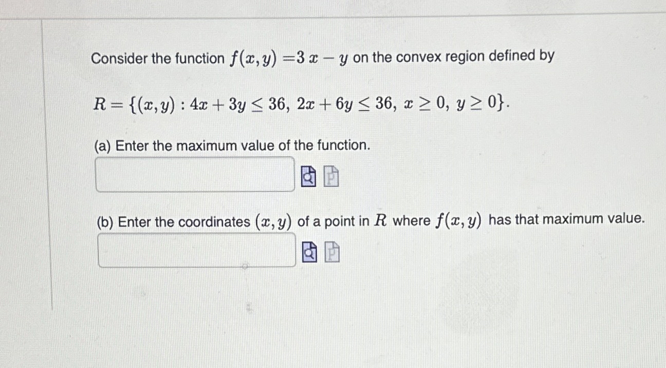 Consider the function f(x,y)=3x-y ﻿on the convex | Chegg.com