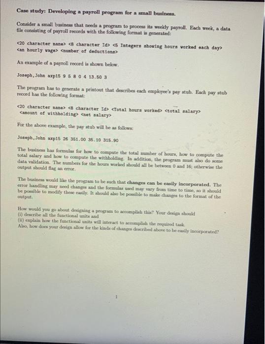 Solved Case study: Developing a payroll program for a small | Chegg.com