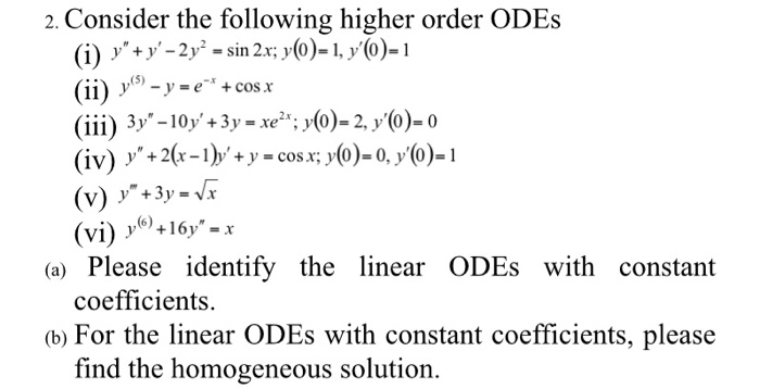 Solved 2. Consider the following higher order ODES (i) y"+y' | Chegg.com