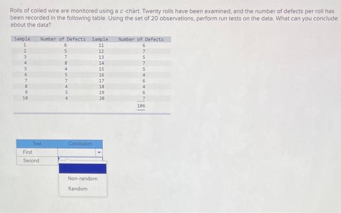 Solved Rolls of colled wire are monitored using a c-chart. | Chegg.com