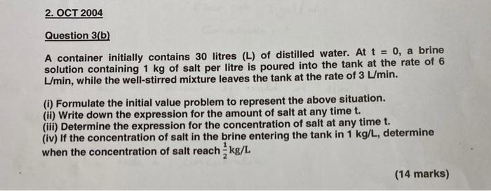 A container initially contains 30 litres (L) of | Chegg.com