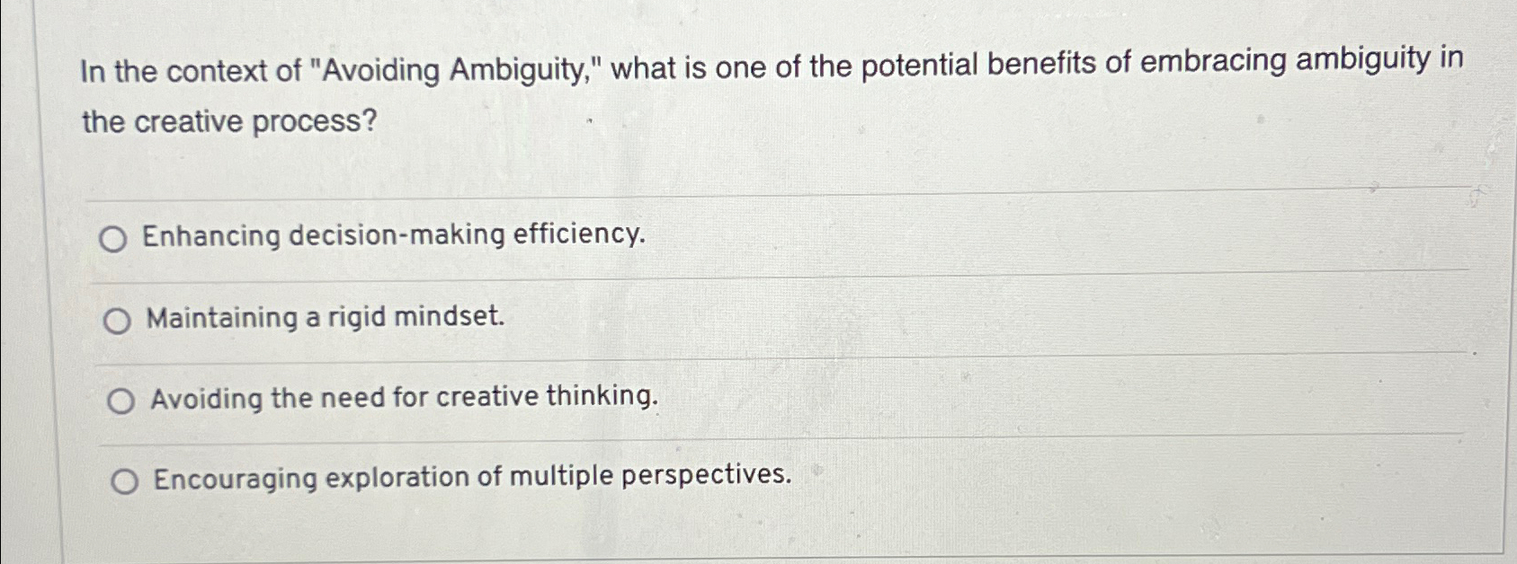 Solved In the context of "Avoiding Ambiguity," what is one | Chegg.com