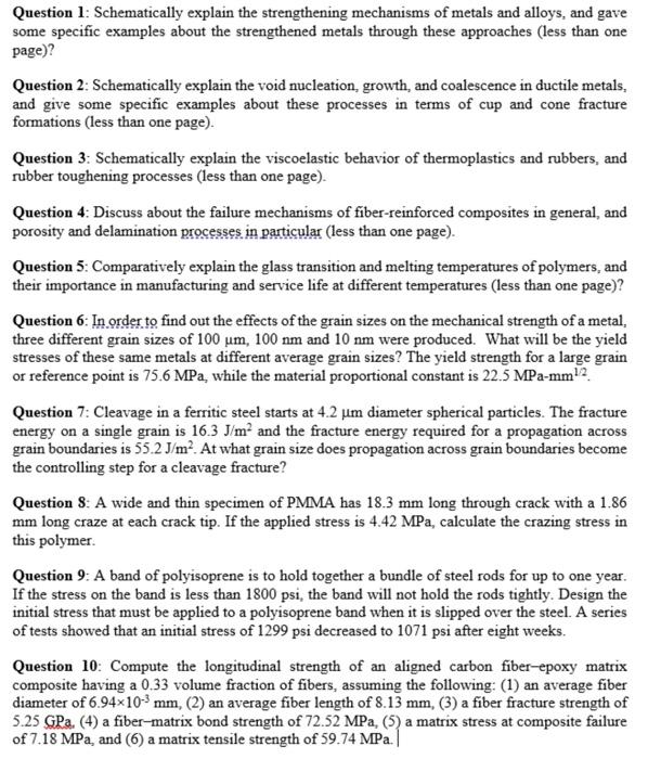 Solved Question 1: Schematically explain the strengthening | Chegg.com
