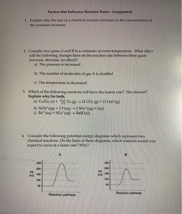 Solved Factors that Influence Reaction Rates-Assignment 1. | Chegg.com