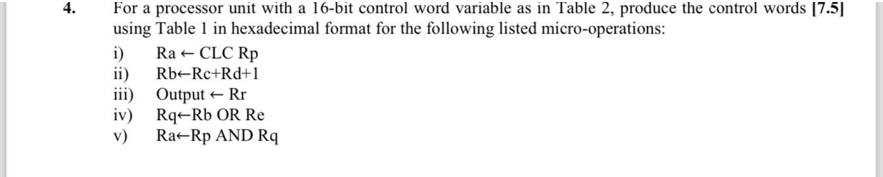Solved For a processor unit with a 16-bit control word | Chegg.com