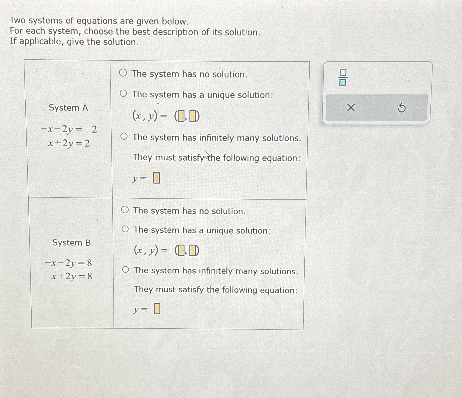 Solved Two systems of equations are given below.For each | Chegg.com