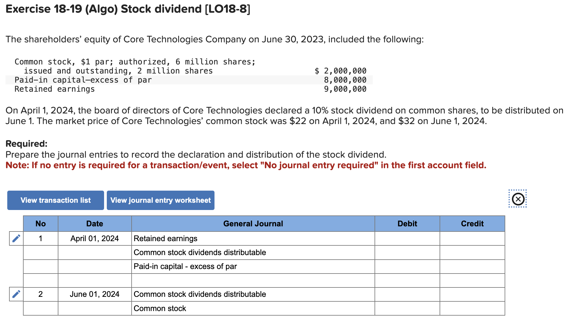 Solved Exercise 18-19 (Algo) ﻿Stock dividend [LO18-8]The | Chegg.com