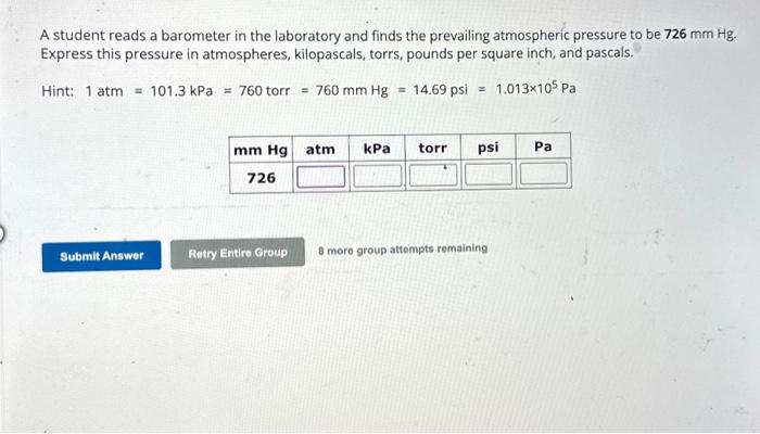 Solved A student reads a barometer in the laboratory and | Chegg.com