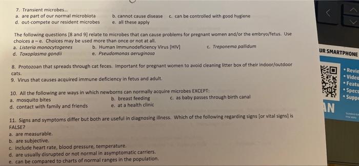 Solved 7. Transient microbes... a. are part of our normal | Chegg.com