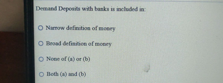 Solved Demand Deposits with banks is included in:Narrow | Chegg.com